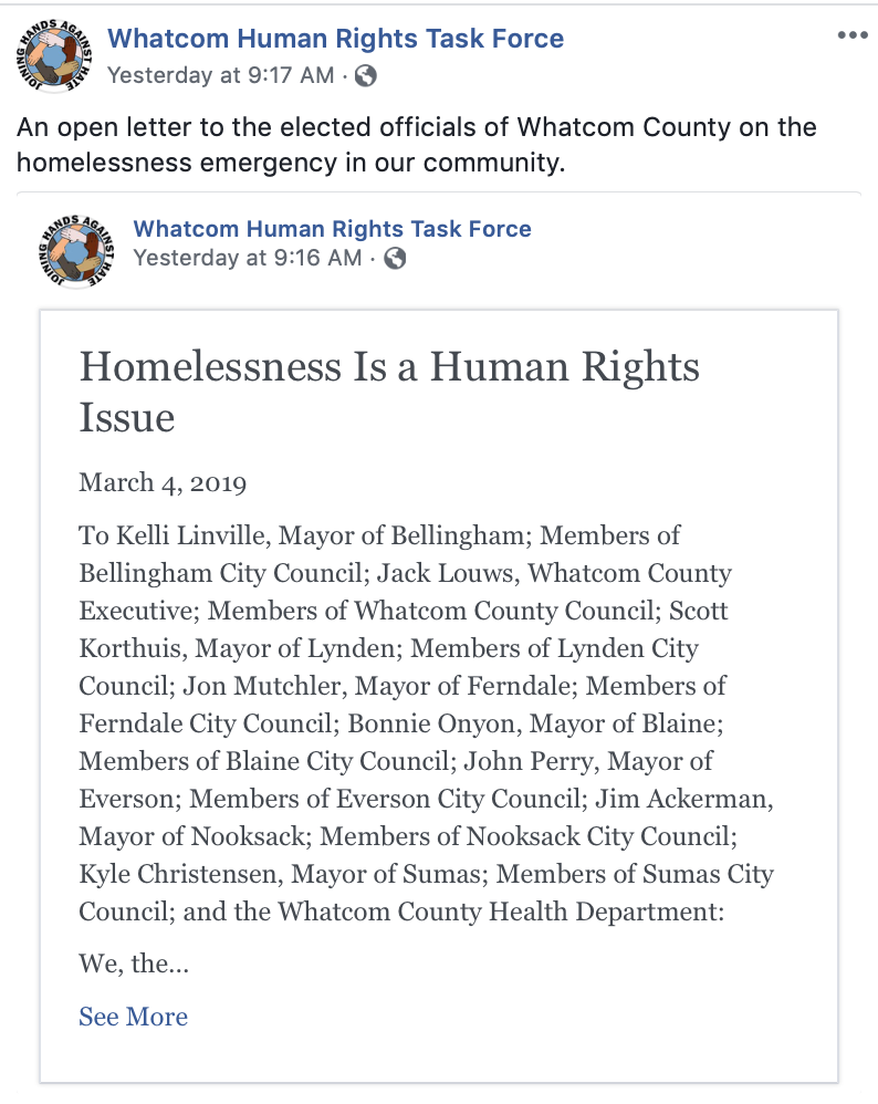 Homelessness is a human rights issue / Press release, Whatcom Human ...
