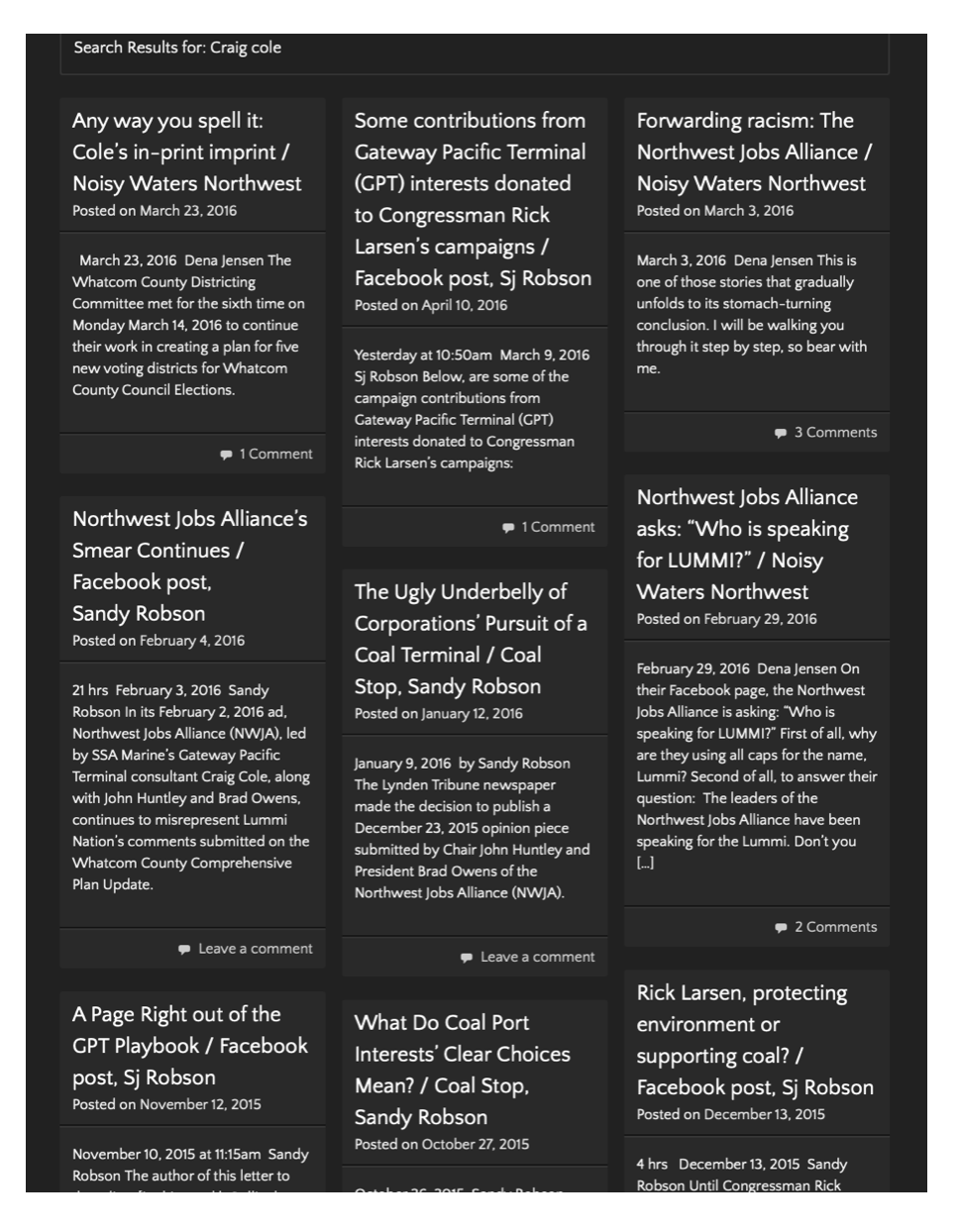 Lest anyone forget – ever – Craig Cole was for coal and posed a threat ...